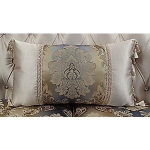 ACME Furniture Gorsedd Sofa with 5 Pillows, Cream Fabric and Antique White