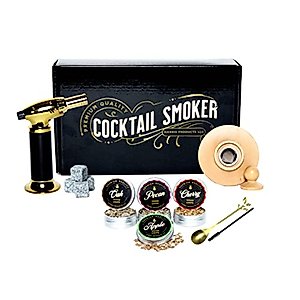 Cocktail Smoker Kit | Old Fashioned, Whiskey, Bourbon Cocktail Smoker Kit with Torch, Ice Stones, and Four Flavors of Wood Chips | Gift for Birthdays/Father's Day/Christmas. (No Butane)