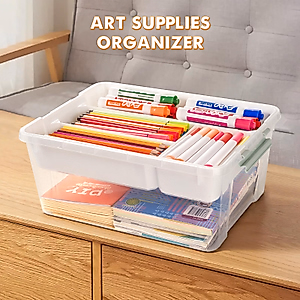 BEYGORM Plastic Storage Box with Removable Tray Caddy, Clear Art Supply Craft Organizers and Storage Bin, Playroom Container Organizer with Lid for Lego, Bead, Crayon, Tool, Sewing, Playdoh, Toy