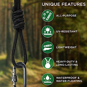 TECEUM Rope – 1/4” & 3/8” – 90 FT | 150 FT – Strong All-Purpose Utility Rope – Camping, Crafting, Flag Pole, Indoor & Outdoor – Polypropylene Nylon Poly Lightweight Diamond Braided Cord – Black