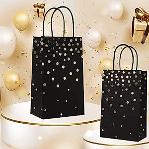 ECOHOLA Black and Gold Foil Paper Gift Bags with Black Handles, 25 Pieces Metallic Gold Foil Polka Dot for Presents, Retails, Christmas or New Year Party Favors, 9"x5.5"x3.2
