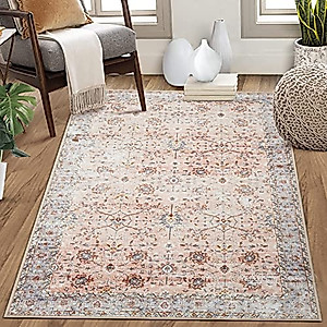 Fashionwu Vintage Rug 5x7 Area Rug for Bedroom Machine Washable Rug Aesthetic Rug Non-Shedding Anti-Slip Rug Carpet Office Rug Patio Rug Dining Room Rug 5 x 7 Large Rug, Blush