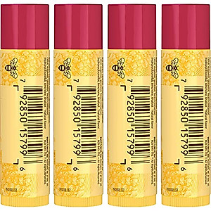 Burt's Bees Lip Balm, Moisturizing Lip Care, for All Day Hydration, 100% Natural, Pomegranate with Beeswax & Fruit Extracts (4 Pack)