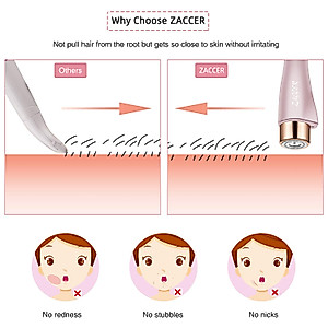 Facial Hair Remover ZACCER Painless Hair Removal for Women Waterproof Shaver Razor with LED Light (Rose)