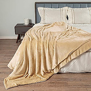 RONGTAI Sherpa Fleece Bed Blanket,Lightweight Cozy Thick Throw Blankets for Couch,Yellow-Queen（90" x 90"）