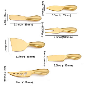 FPXRNG 6 Piece Cheese Knife Set Stainless Steel Cheese Tools with Cheese Slicer and Cheese Cutters for Kitchen, Black