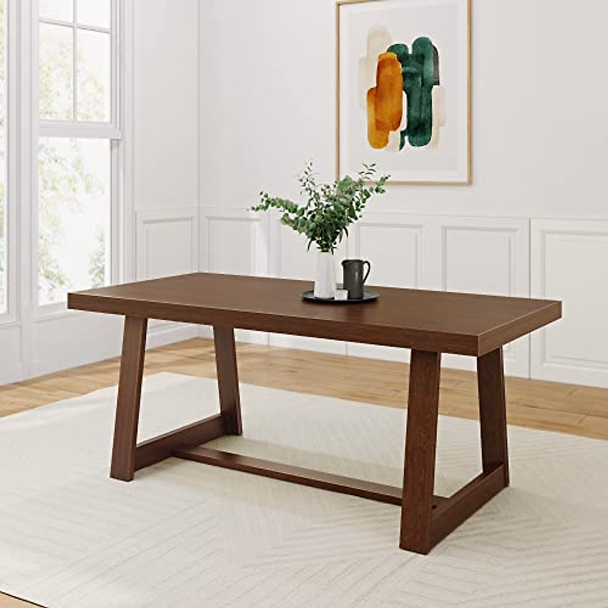 Plank+Beam 72" Farmhouse Dining Table, Solid Wood Kitchen Table, Large Wooden Rectangular Dinner Table for Dining Room, Home Office, Living Room Furniture, Easy Assembly, Walnut Wirebrush