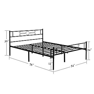 VECELO Full Size Bed Frame Metal Platform/Mattress Foundation with headboard Footboard/Steel Slat Support/No Box Spring Needed/Easy Assembly