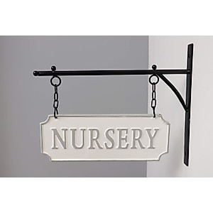 Silvercloud Trading Co. Rustic Hanging Double-Sided NURSERY Embossed Soft Gray on White Enamel Metal Sign with Bracket - Wall Decor - Room Label