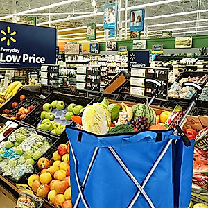 Supenice Folding Grocery Shopping Cart Rolling Utility Cart with 360° Double Front Swivel Wheels Waterproof Removable Canvas Bag with Cover for Laundry Grocery, Shopping, Baggage, Picnic (Blue)