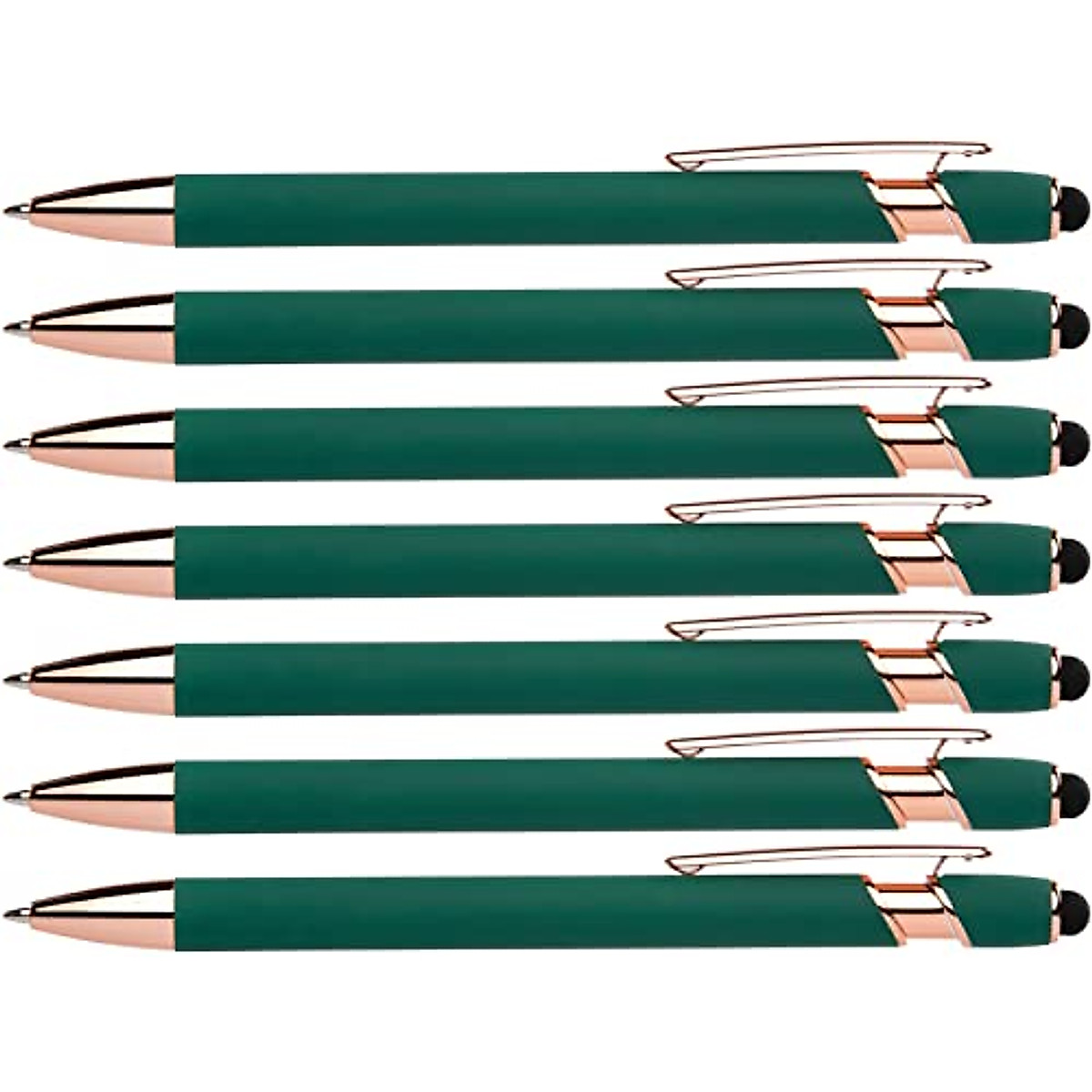 Rose Gold Rubberized Soft Touch | Rose Gold Colors | Ballpoint Pen with Stylus Tip a stylish, premium metal pen, black ink, medium point (Green, 7 Pack)