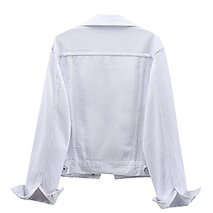 LifeShe Womens Button Down Jean Jacket Long Sleeves Casual Denim Jacket with Pockets