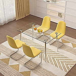 Glass Dining Table for 4 with 51 inch Clear Rectangular Glass Top, 0.31" Modern Tempered Glass Kitchen Table Furniture with 4 Silver Plating Metal Legs for Home Office Living Room