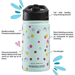 Kids Thermal Bottle with Straw Lid & Loop Cap, 12oz Premium Stainless Steel Water Bottle, Easy to Drink for Toddlers, Keeps Drinks Fresh for 12 Hours, 2 designs