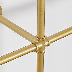 ZGZR Wall Mounted Industrial Pipe Clothing Garment Racks, Metal Clothing Store Display Stands Clothes Rack Multi-purpose Heavy Duty Hanging Rod for Closet Storage, 134in Gold