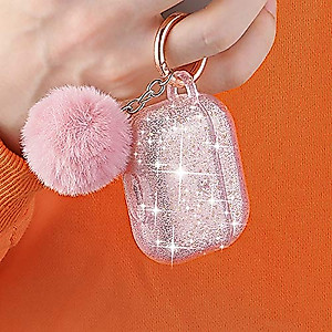 Airpods Pro Case, DMMG Airpods Pro Case Cover Silicone Skin for Girls Women,AirPods Protective Cute Bling Glitter Case with Fluff Ball Keychain,Scratch Proof for Apple Airpod Pro,Pink