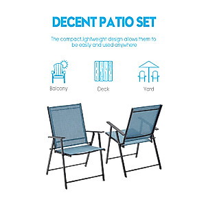 VICLLAX Outdoor Folding Patio Chairs with Arms, Portable Patio Dining Chairs Sling Back Chairs for Garden, Set of 2