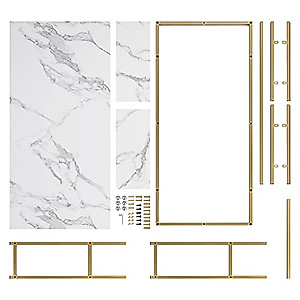 ivinta Computer Desk with Shelves, Office Desk for Living Room,Small Desk with Storage Space, Home Office Desks, Vanity Desk with Gold Legs PC Laptop Table (White, 55")