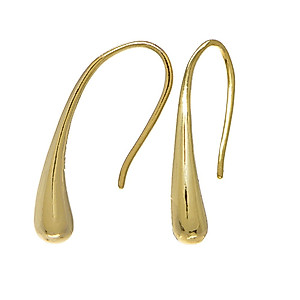 Yellow Gold Flashed Sterling Silver Elongated Puffed Teardrop Hook Earrings