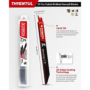 25 Pack,9 inch,14/18 TPI,Reciprocating Saw Blade Set,M42 Teeth with Cobalt Bi-Metal Blades, for Automatic Dismantling Sawzall Blades for 1/16-5/16 Medium Metals