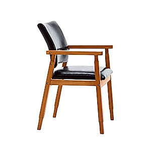 DAGONHIL Modern Walnut Dining Arm Chair Accent Chair Armrests Wooden Chair with Leather Cushion Backrest for Kitchen Dining Room(Pack 1)