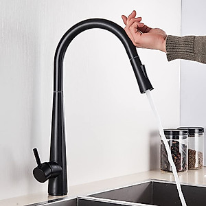 WEITOL Kitchen Sink Faucet for Bar Farmhouse Commercial, Touch Sensor White Kitchen Faucet, White Pull Out Kitchen Mixer Faucets, Black Smart Sensor Stream Spray Mode Mixer Taps (Color : Matte Black)
