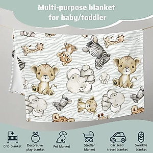 HawSkgFub African Safari Jungle Animal Baby Boy Girl Neutral Blanket, Elephant Giraffe Lion Nursery Flannel Fleece Swaddle Receiving Blankets, Soft Lightweight Newborn Toddler Infant Kid Bedding 30x40