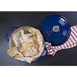 Lodge 6 Quart Enameled Cast Iron Dutch Oven with Lid – Dual Handles – Oven Safe up to 500° F or on Stovetop - Use to Marinate, Cook, Bake, Refrigerate and Serve – Indigo