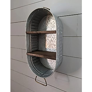 Galvanized Wash Tub with Shelves, Bathroom Wall Decor, Farmhouse Shelf, Rustic Bathroom Shelf, Mudroom or Laundry Shelf, Wall Hanging Shelf
