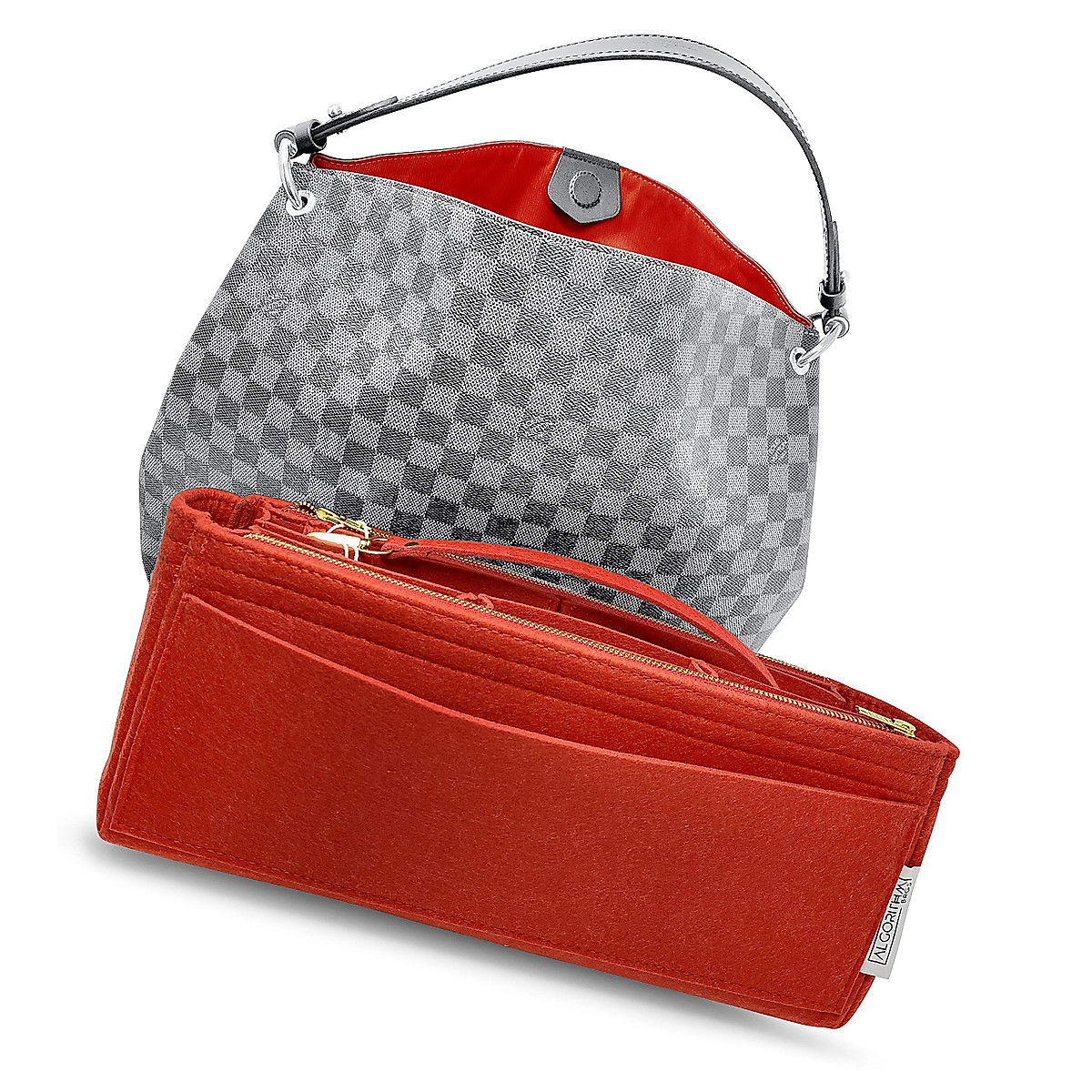 AlgorithmBags Purse Organizer Insert with zippers | designed for Louis Vuitton LV Graceful MM Shaper Liner Divider Protector | 3mm Felt