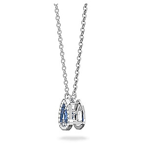 SWAROVSKI Millenia Pendant Necklace with a Blue Trilliant Cut Crystal on a Rhodium Finish Setting and White Crystal Pavé on a Simple Chain, Part of the Millenia Collection
