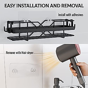 Bathroom Shower Organizer, YASONIC 2-Pack Strong Adhesive Shower Caddy with Soap Holder and 8 Hooks, No Drilling Wall Mounted Rustproof Stainless Steel Shower Shelf, for Inside Shower, Bathroom, Black