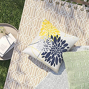Pyonic Outdoor Throw Pillow Covers 18x18 Waterproof Pillow Covers Geometric Flower Pillow Case Farmhouse Summer Square Cushion Cover for Patio,Garden,Balcony,Set of 2 (Yellow, 18 x 18-Inch)