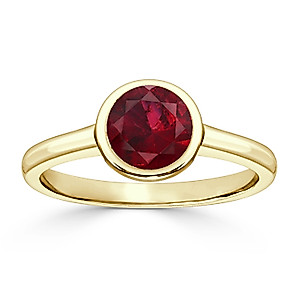 Diamond Wish 18K Yellow Gold Round-Cut Ruby Gemstone Solitaire Engagement Ring Bezel (3/4 cttw) Size 7.5