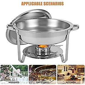 HORESTKIT Round Chafing Dishes Stainless Steel Foldable Chafers and Buffet Warmers Sets, 5QT Foldable Complete Food Warmer, Sliver, 2 Packs