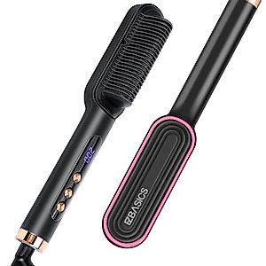 Hair Straightener Brush EZBASICS Ionic Hair Straightening Brush with 9 Heat Levels for Frizz-Free Silky Hair, 30s Fast Heating Anti-Scald & LED Screen, Perfect for Professional Salon at Home