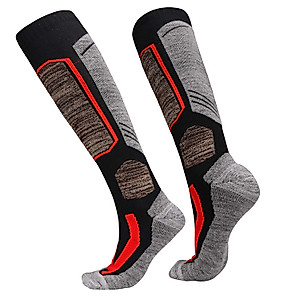 Ski Socks 2 Pairs Pack,Knee High Socks for Men Women Unisex Thick Snow Skiing Snowboard Socks (Fits womens 6-13, fits mens 7-12, Black +Blue)