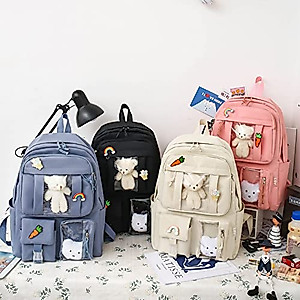 CENLAFA Kawaii 5PCS Backpack Set for Girls with Cute Bear Accessories, Teens Laptop Backpack for Back to School Supplies Bookbag(Pink/Red)