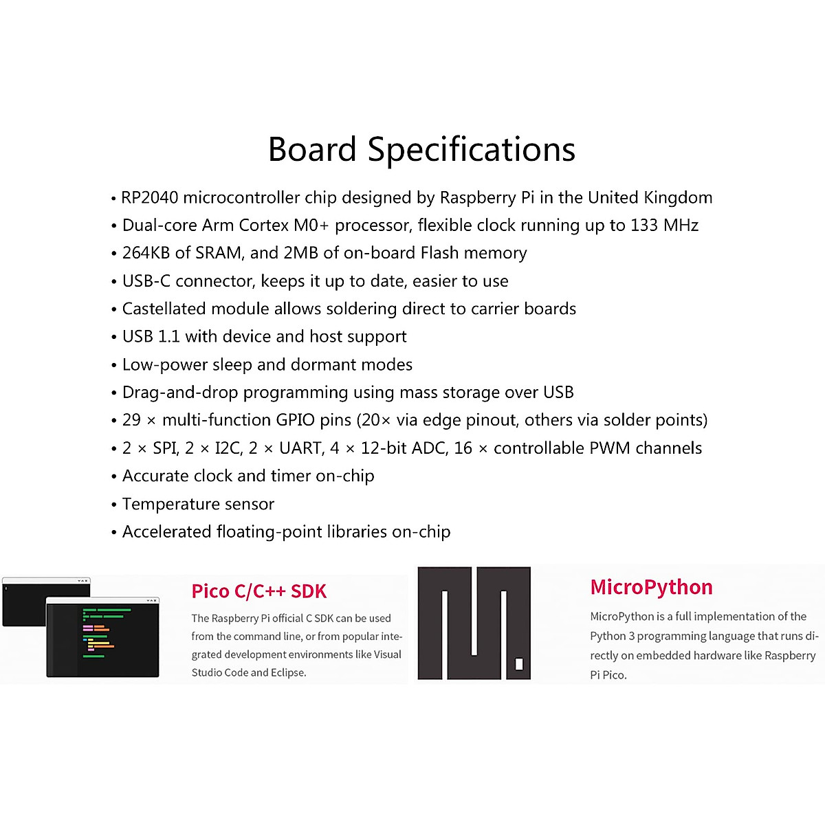 waveshare RP2040-Zero Mini Board with Pre-Soldered Header,Pico-Like MCU Board Based on Raspberry Pi MCU RP2040 Dual-Core Arm Cortex M0+ Processor Support C/C++, MicroPython