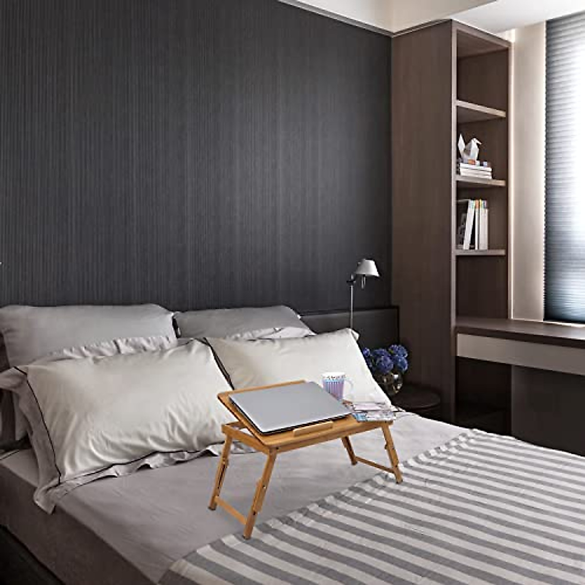 Bamboo Laptop Desk, Adjustable Portable Breakfast Serving Bed Tray with Tilting Top Drawer for Surfing Reading Writing Eating (Bamboo)