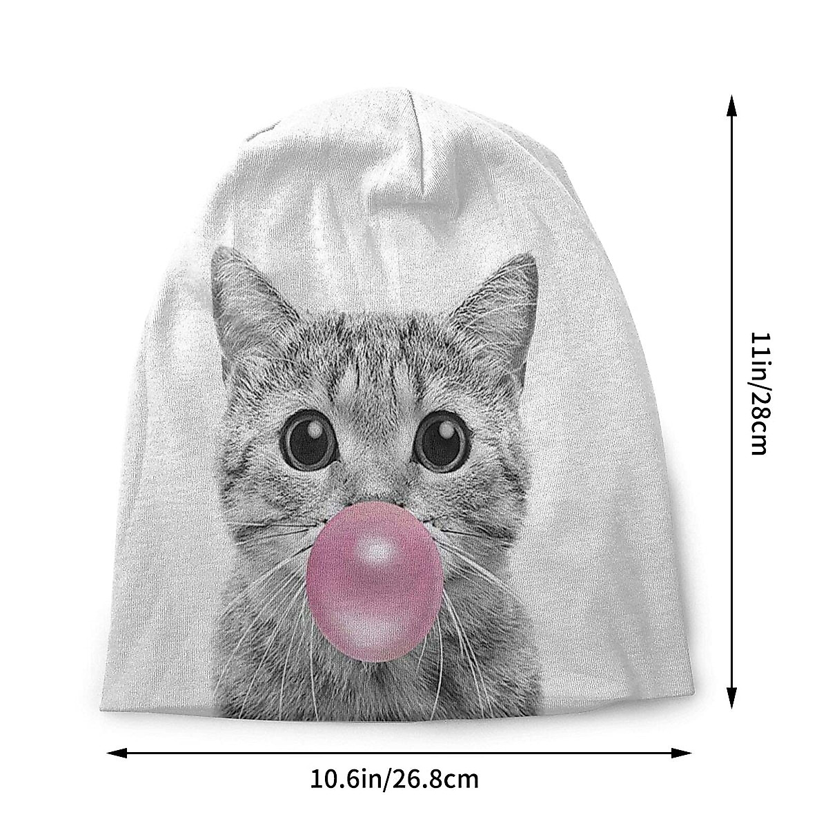 Animal Cute Cat Pink Bubble Gum Art Baggy Slouchy Beanie Chemo Hat Cancer Headwear Knitted Hats Scarf Nightcap for Women Men