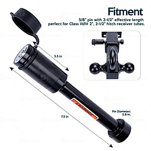 Zone Tech Trailer Hitch Receiver Lock - Premium Quality Anti-Theft 5/8" Pin for Class III IV 2" and 2-1/2" Receiver with Rubber Cap - Durable Metal Weatherproof Receiver (1-Pack)