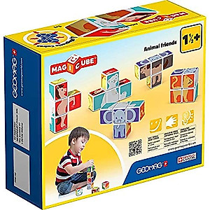 GEOMAG MagiCube Animal Friends 4-Piece Magnetic Cubes Building Set, Toddlers & Kids Ages 1.5+, STEM-Endorsed Educational Toy, Swiss-Made, Creativity & Early Learning Fun, 6 Adorable Building Ideas