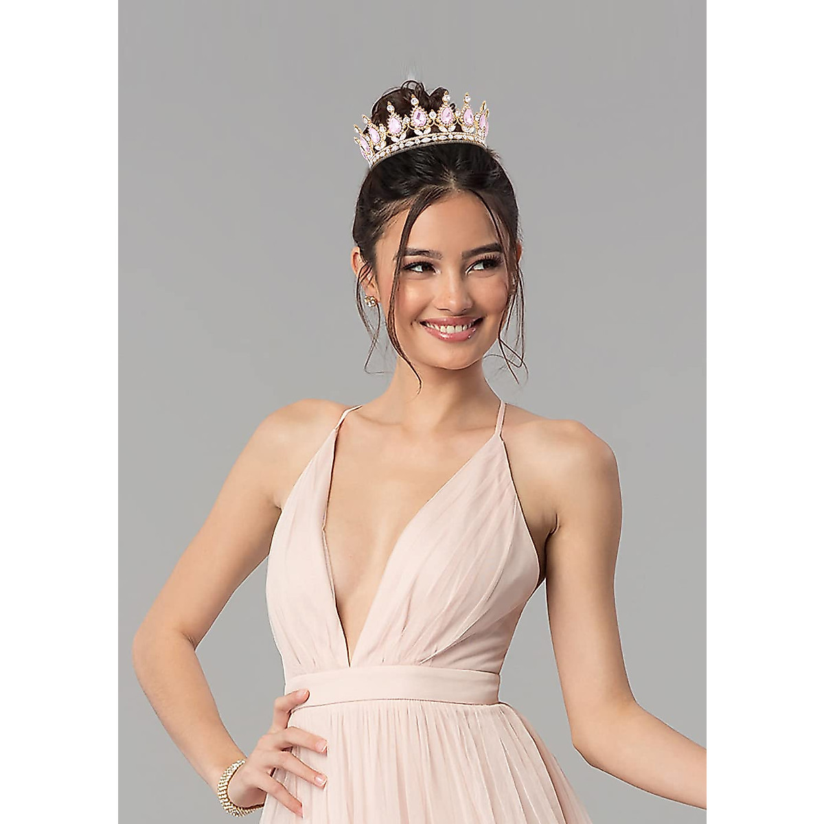 Crowns for Women, Vofler Queen Tiara Baroque Vintage Gold Pink Crystal Rhinestone Headband for Lady Girl Bridal Bride Princess Prom Birthday Wedding Pageant Prom Homecoming Halloween Costume Party