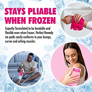 Perfect Remedy 2-Pack Gel Ice Packs for Injuries, Soft and Flexible Hot & Cold Compress, Soothing Ice Packs Aid for Sprains, Strains & Soreness conditions, Alternative to Hot Water Bottles (Pink, Reg)