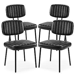 Sweetcrispy Dining Chairs Set of 4, Upholstered Mid Century Modern Kitchen Dining Room Accent Chairs with Faux Leather Cushion Seat & Metal Legs for Kitchen, Living Room - Black