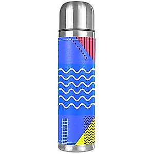 Stainless Steel Leather Vacuum Insulated Mug Geometry Thermos Water Bottle for Hot and Cold Drinks Kids Adults 16 Oz