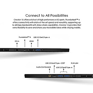 MSI Creator 15 Professional Laptop: 15.6" UHD OLED 4K DCI-P3 100% Display, Intel Core i7-11800H, NVIDIA GeForce RTX 3080, 16GB RAM, 1TB NVME SSD, Thunderbolt 4, Win10 PRO, Black (A11UH-492)