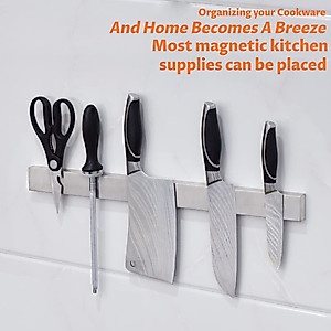 16 Inch Stainless Steel Magnetic Knife Holder for Wall, No Drilling Magnetic Knife Strip with Adhesive for Kitchen Utensil Holder, Art Supply Organizer & Tool Holder