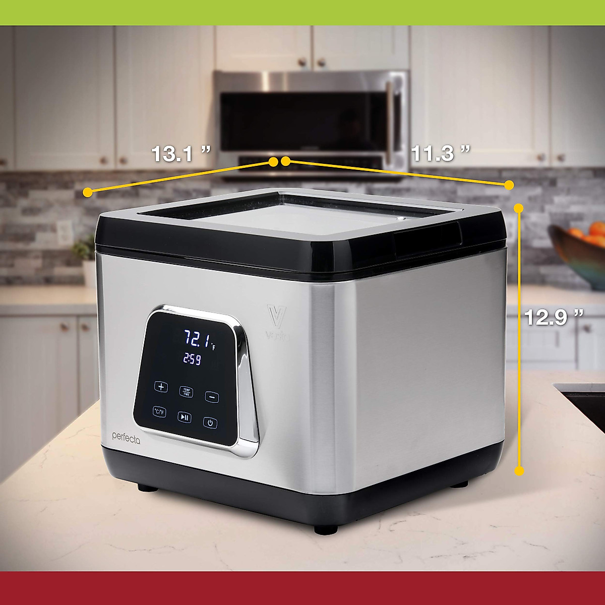 Sous Vide Water Oven by Vesta Precision - Perfecta | Powerful Pump Design | Accurate Temperature | Touch Panel or Wi-Fi App Control | Max/Min Water Level | 650 Watts | 10 Liter Capacity
